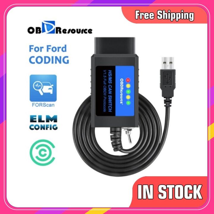 ELM327 USB V1.5 FORScan สำหรับ Ford Coding ELMconfig FoCCCus อะแดปเตอร์ OBD2กับ Hs/ms สามารถสลับ ...