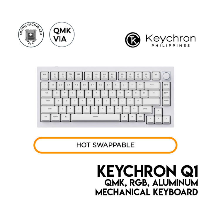 Keychron Q1 Knob QMK Mechanical Keyboard, Shell White, 75%, Wired, RGB ...
