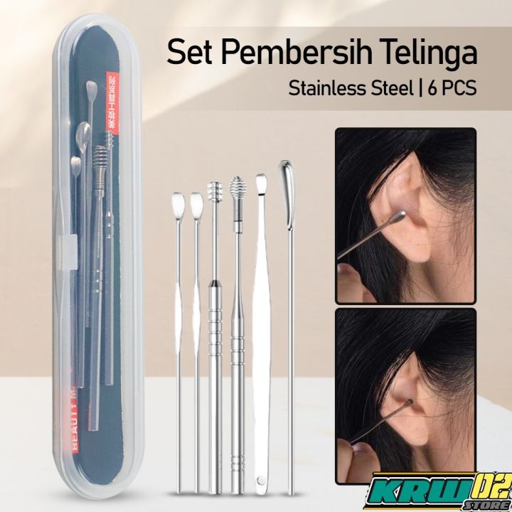 alat pembersih telinga korek kuping 1 set full besi stainless | Lazada ...