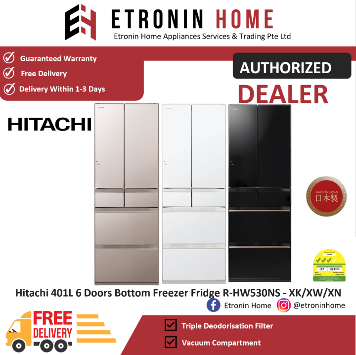Hitachi 401L 6 Doors Bottom Freezer Fridge R-HW530NS - XK/XW/XN | Lazada Singapore