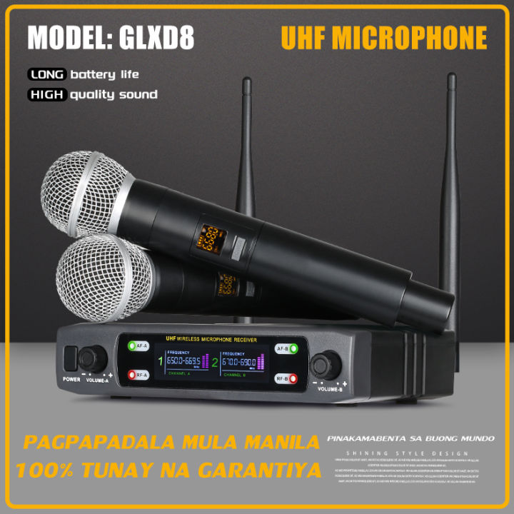 GLXD8 Wireless Microphone 2 Handheld Microphones UHF FM Kagamitan para sa pagtatanghal ng ...