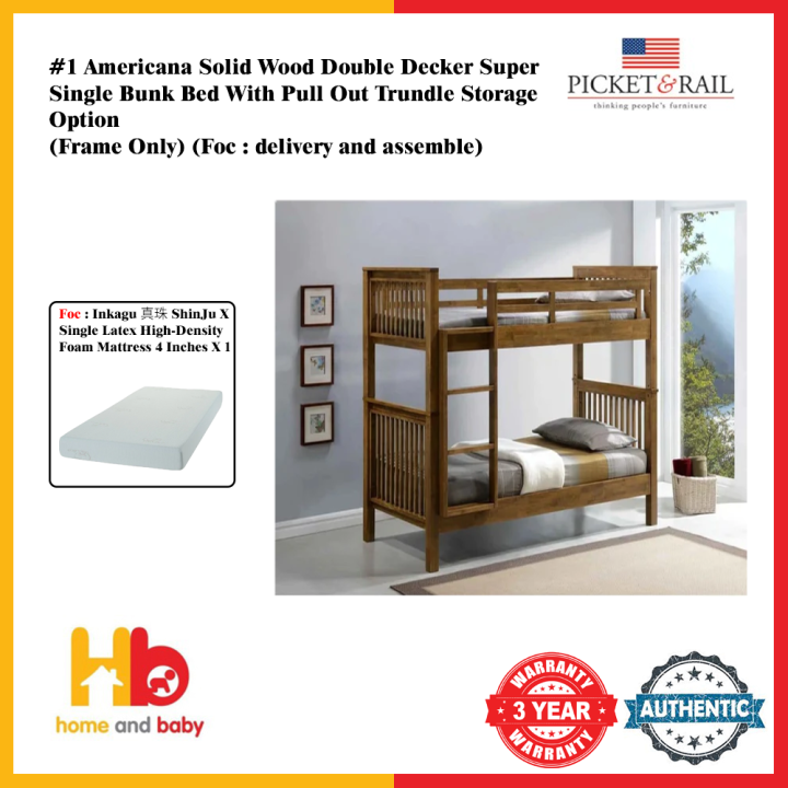 #1 Americana Solid Wood Double Decker Super Single Bunk Bed With Pull ...