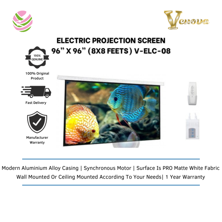 VENOVA Electric Projection Screen Motorized 96" X 96" (8"x 8" Feets ...