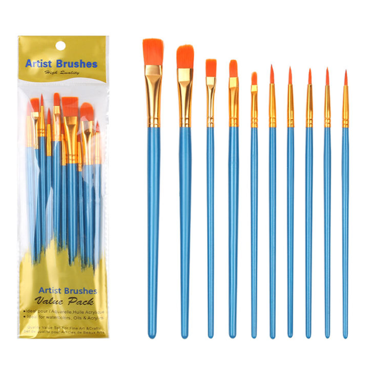 10 Brush set nylon Brushes For Acrylic Watercolor Oil Painting Paint ...