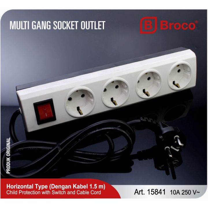 Broco Electrical 15841 Stop Kontak 4 Lubang (CP + Switch Dengan Kabel ...