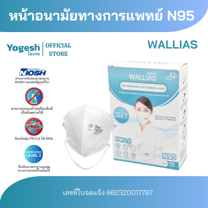 หน้ากากอนามัยทางการแพทย์ ชนิด N95 ยี่ห้อ วอลลีแอส WALLIAS NIOSH (แมสที่ป้องกันสูงที่สุด ) ผ่าน ...