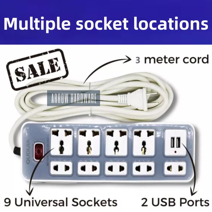 Power strip, 9-socket power plug, 3-prong power plug, home power plug ...
