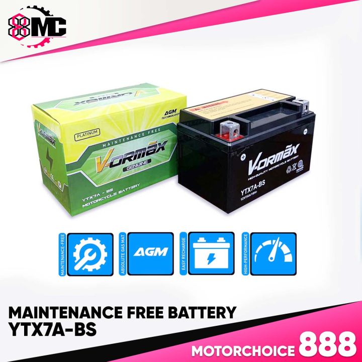 VORMAX Motorcycle Battery (YTX7A -BS) for XLR/ GY6 150/CBR 250/400 ...