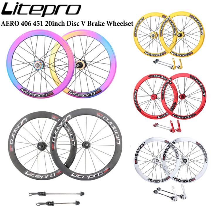 Litepro AERO 406 451 20inch Folding Wheelset V Brake 74/130mm Front 16H ...