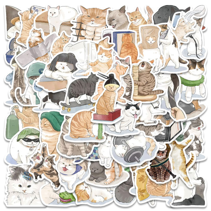 10/53PCS Kawaii Cat Cartoon Sticker Cute Animal Decals Kids Toys DIY ...