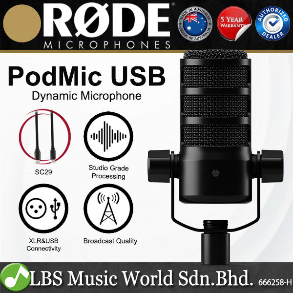 Rode PodMic USB Dynamic Broadcast Mic Cardioid Microphone with Built In Headphone and XLR Output ...