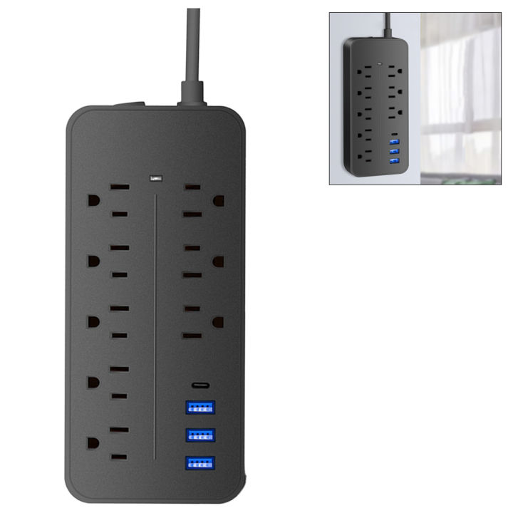 Surge Protection 6/8 AC Outlets Plug Socket with Extension Cable Multi ...