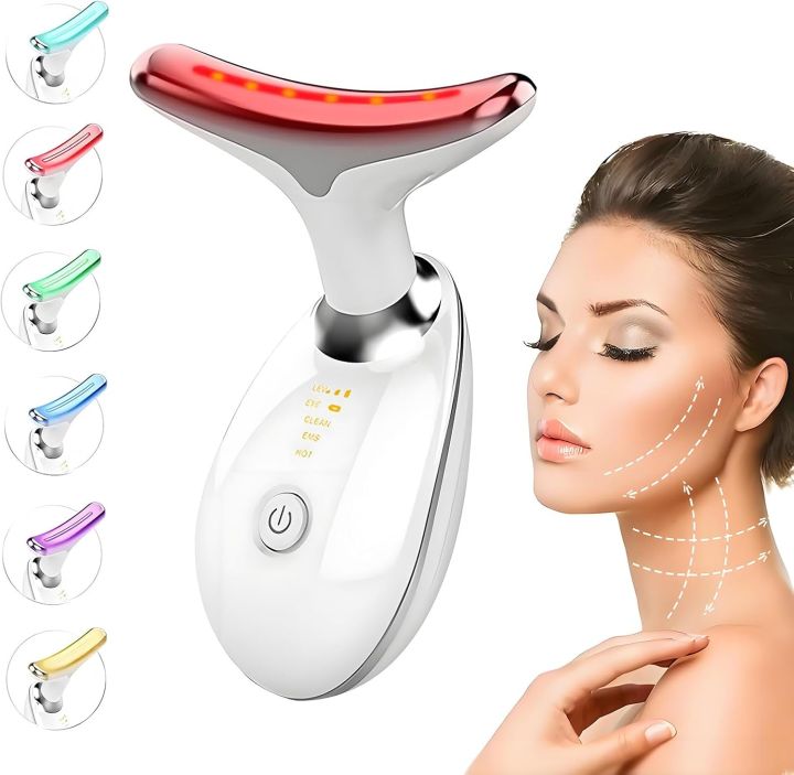 Facial and Neck Massager Red Light Therapy for Face Beauty 7 in 1 Color ...