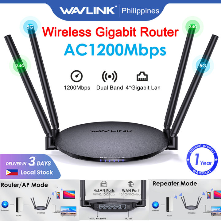 WAVLINK Wireless Router 1200Mbps, Dual Band 5GHz+2.4GHz WiFi 5 Router ...