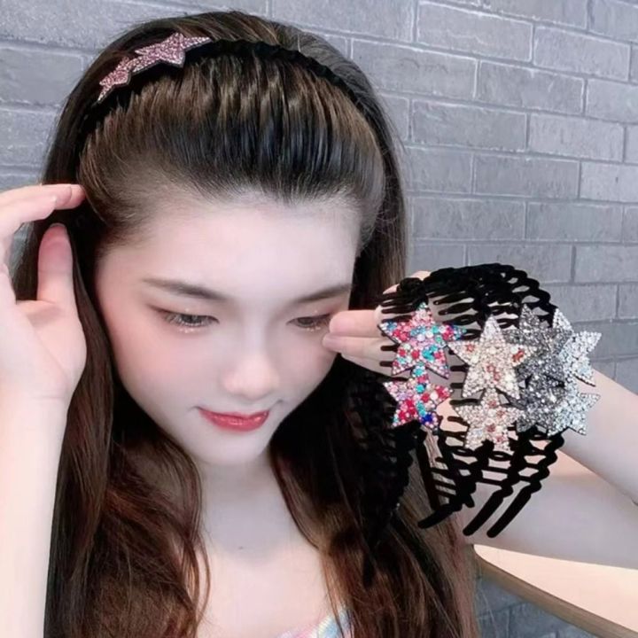 GGFG ผ้ากำมะหยี่กำมะหยี่ Flocking ห่วงผมฟัน ดาวห้าแฉก คริสตัลเทียมเทียม ...