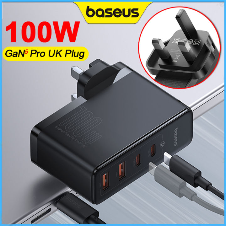 《313》Baseus 100W GaN5 Pro Fast Charger UK Plug 3 Pin 2C+2U Output Hight ...
