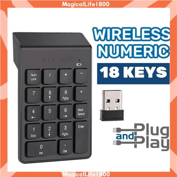 Wireless Number Pad 18 Keys Keyboard With 2.4G USB Receiver Numeric Portable External Mini ...