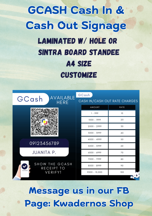 Customize Cash in Cash Out Pricelist Signage GCASH A4 size - Laminated ...