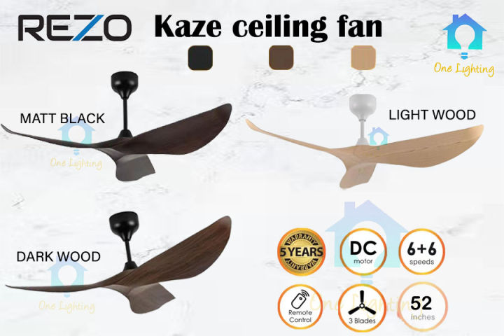 REZO KAZE 52” DC MOTOR Natural Quiet Wind Remote Control Ceiling Fan 3 ...