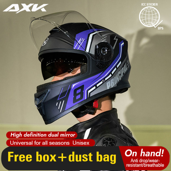 AXK 902 dual lens motorcycle helmet unisex full face With ICC Sticker ...