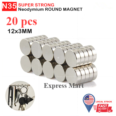 (Ready Stock) 12x3mm N35 Super Strong Round Cylinder Permanent Magnet Block - Powerful Rare ...