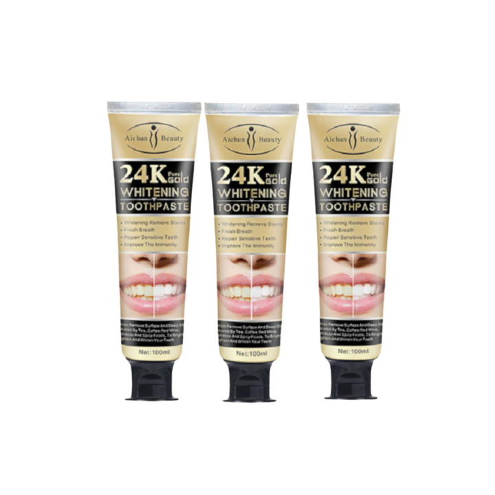 3PCS 24K Gold Whitening Toothpaste Anti Gingival Bleeding Remove Plaque ...
