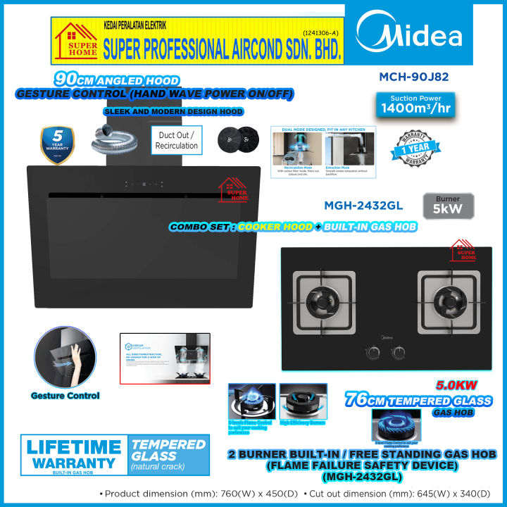 Midea Cooker Hood MCH-90J82 ((Dual Mode Duct Out / Recirculation)) 90cm ...