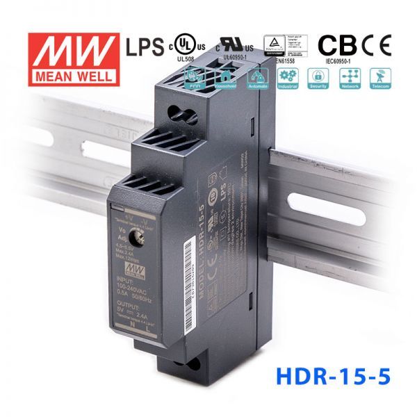 Original Mean Well HDR-15 30 60 100 150 Series DC 5V 12V 15V 24V 48V Meanwell Ultra Slim รูปร่าง ...