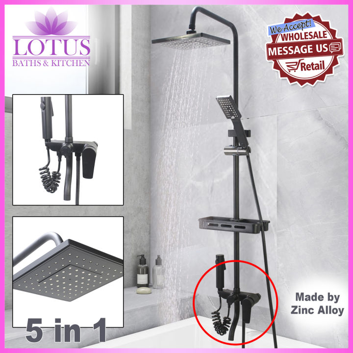 Lotus Baths Bathroom 5 in 1 Square Shower Set with Rainfall Shower Head ...
