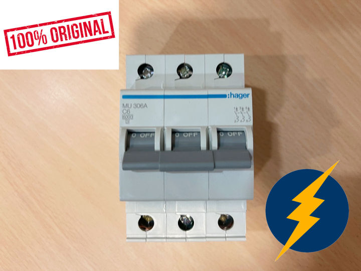 Hager MCB 3 Pole 6kA MU Series 6A / 10A / 16A / 20A / 32A / 40A / 63A MU306A MU310A MU316A ...