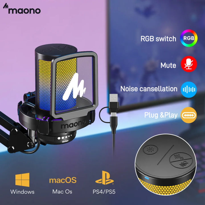 MAONO DGM20 USB RGB condenser microphone ,Tap-to-Mute cancel noise ...