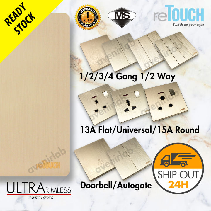[GOLD] reTouch Ultra Rimless 1/2/3/4 Gang 1/2Way Wall Switch 20A/45A ...