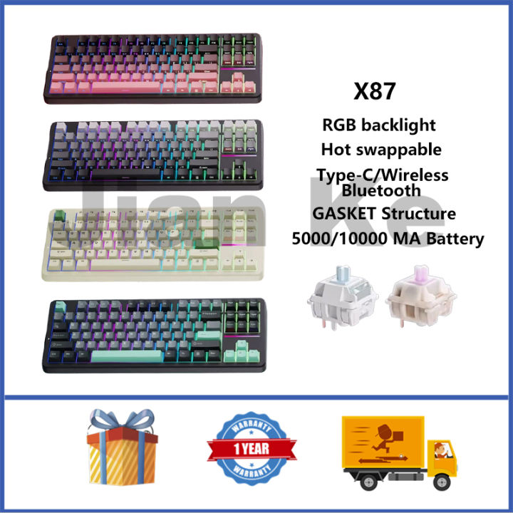 EWEADN X87 Wireless Mechanical Keyboard 75% Hot swappable RGB GASKET ...