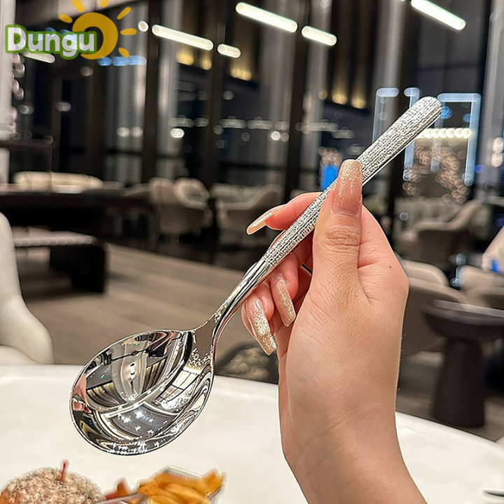 DUNGU ช้อนสแตนเลสแบบหนาสไตล์เกาหลีด้ามยาวสุดสร้างสรรค์ช้อนหม้อร้อนของ ...