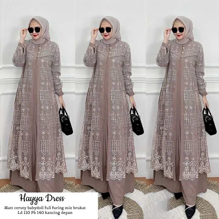 Hayya Dress Brokat Wanita Remaja Dewasa Model Terbaru 2025 Ukuran S M L XL XXL Warna Soft Sage ...
