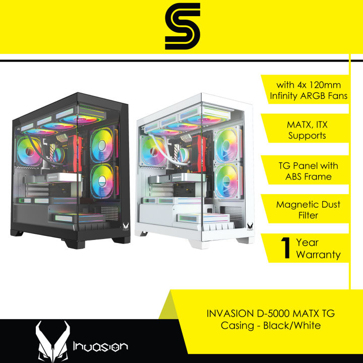 INVASION D-5000 MATX TG Casing - Black/White | Lazada