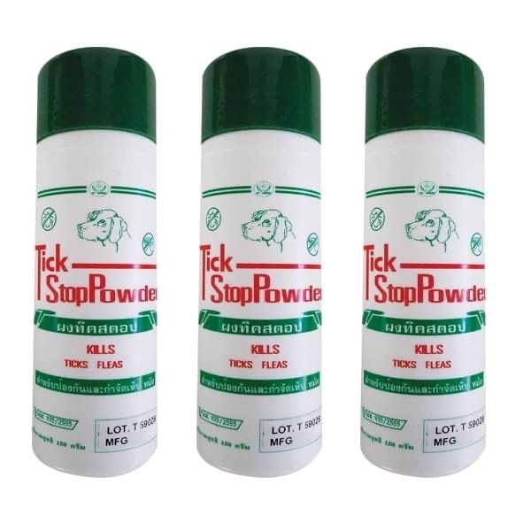 Tick Stop Powder ผงแป้งทิคสตอป กำจัดเห็บหมัด 150g.(3 ขวด) ผลิตปี 2022 ...