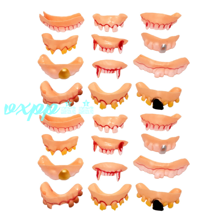 [Hot V] 24pcs Halloween Costume Props Ugly Fake Teeth Dentures Tricky ...