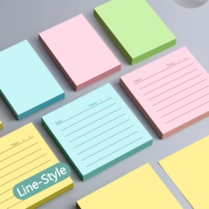 80sheets Line Sticky Note Memo Notepad 3inches (7.5cm x 7.5cm) Easily ...