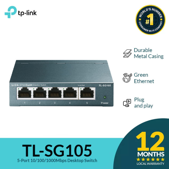 TP-Link TL-SG105 5 Port 10/100/1000Mbps Desktop Switch TPLink TP Link ...