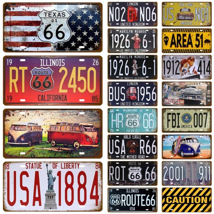 【YF】 Route 66 Car Bus Number License Plate Wall FBI Plaque Warning Sign ...