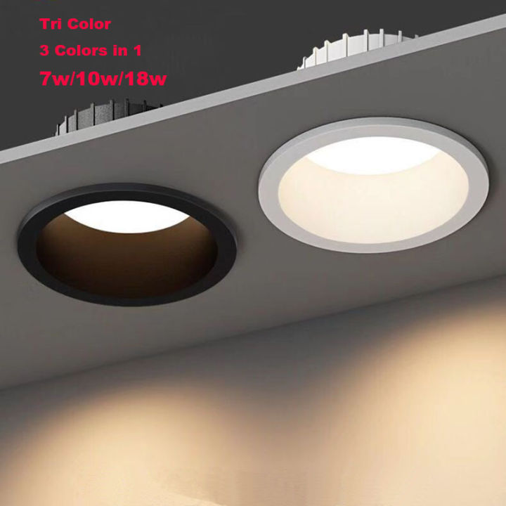 Recessed Downlights Black/White Tri Color 7w 10w 18w Hole Size 7cm 9cm ...
