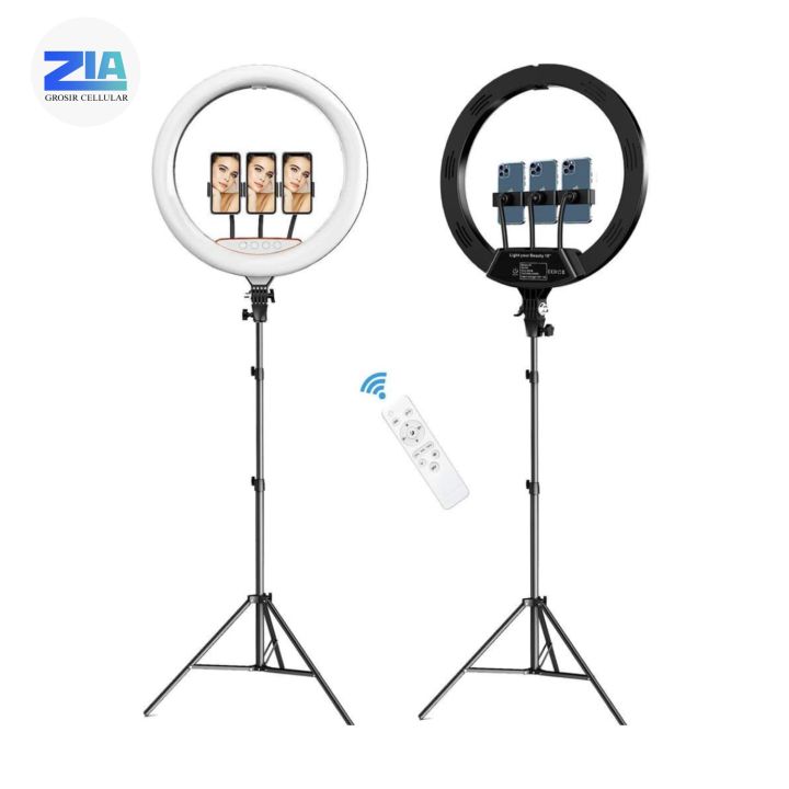 Paket Lampu Ring Light + Tiang 2 M 18 Inch 3 in 1 Color with 3 Phone ...