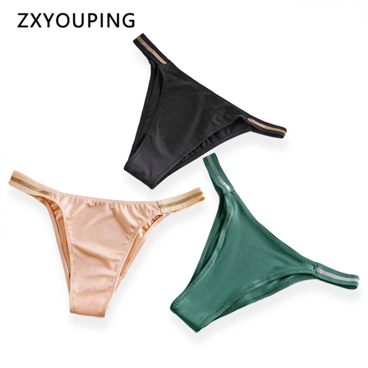 New Fashion Women Sexy Panties Ice Silk Seamless Underwear Solid Color Low Waist Brief Soft ...