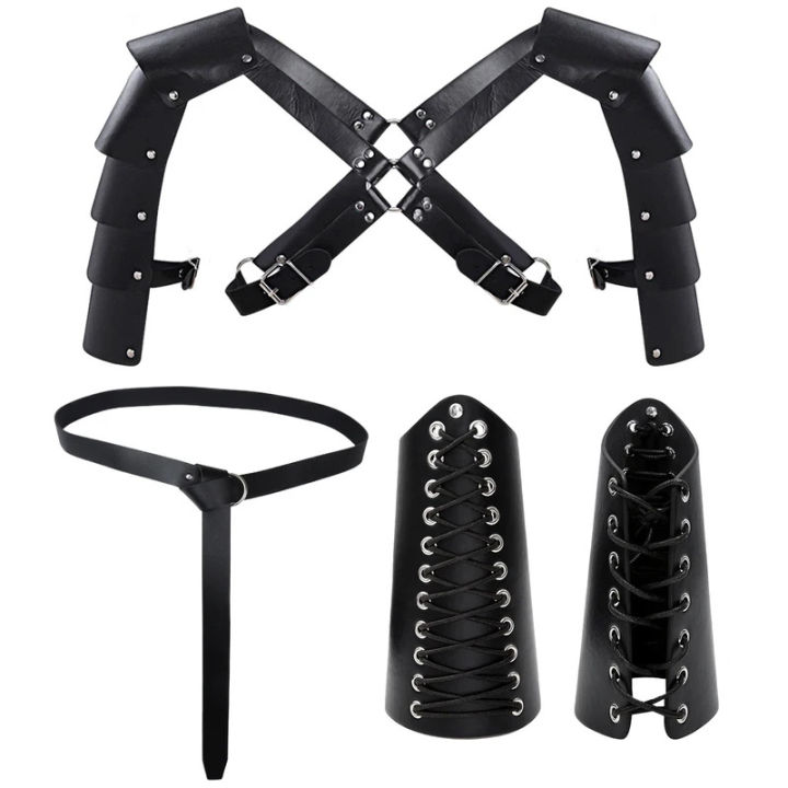 Medieval Knight PU Leather Shoulder Armor Set Wrist Guards Warrior ...