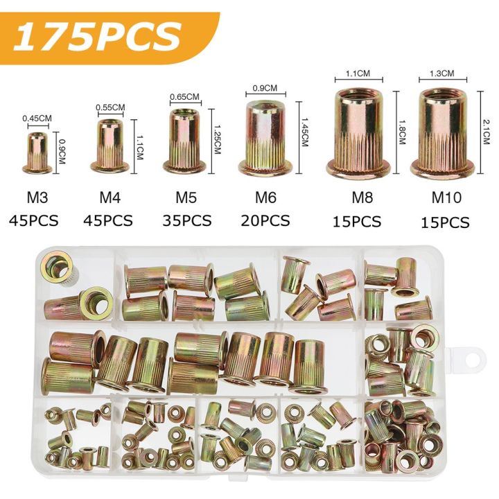 175pcs/set M3 M4 M5 M6 M8 M10 Rivnut Steel Rivet Nut Insert Rivets Multi Size Flat Head Rivet ...