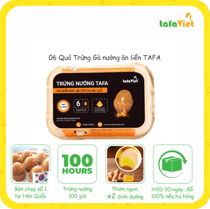 Trứng gà nướng cao cấp Tafa ăn liền hộp 6 quả, 100% date mới, Gấp đôi ...