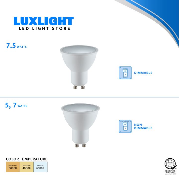 LED GU10 Spotlight Bulb 5W and 7W Non-Dimmable and Dimmable (Warm White ...