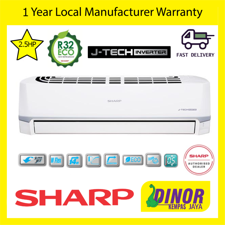 Sharp 2.5HP J-Tech Inverter Air Conditioner R32 AHX24VED Super Jet Mode ...