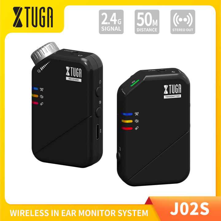XTUGA J02S 2.4G Wireless In Ear Monitor System with Earphones, Rechargeable IEM Transmitter ...